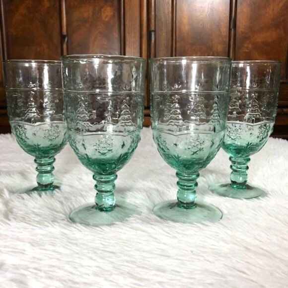 Dining | Vintage Set Of 4 Premium Dense Green Glass Christmas Tree ...
